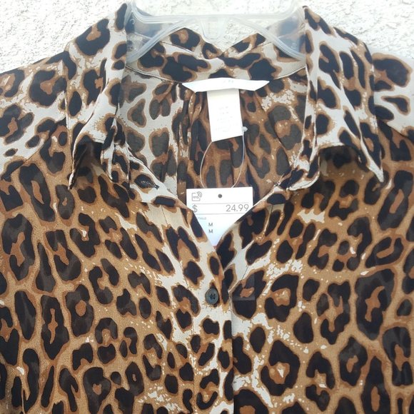 H&M | Tops | Leopard Print Button Up Blouse With Puff Sleeves | Poshmark